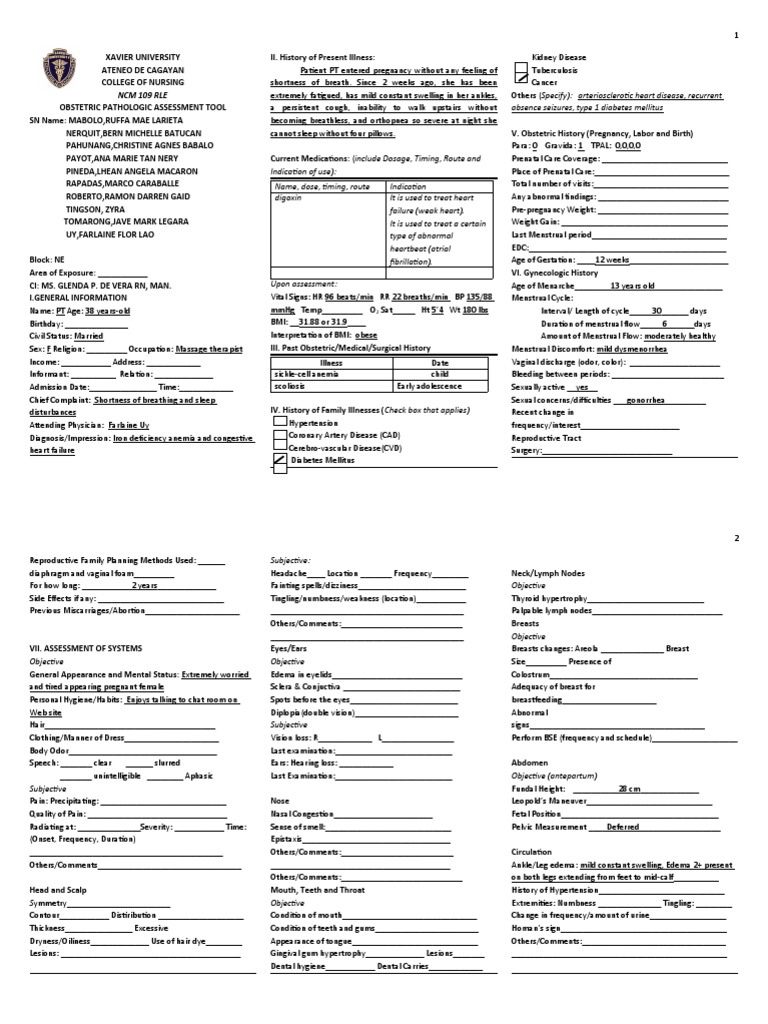 OB Patho Assessment Tool Edited | PDF | Edema | Cardiovascular Diseases