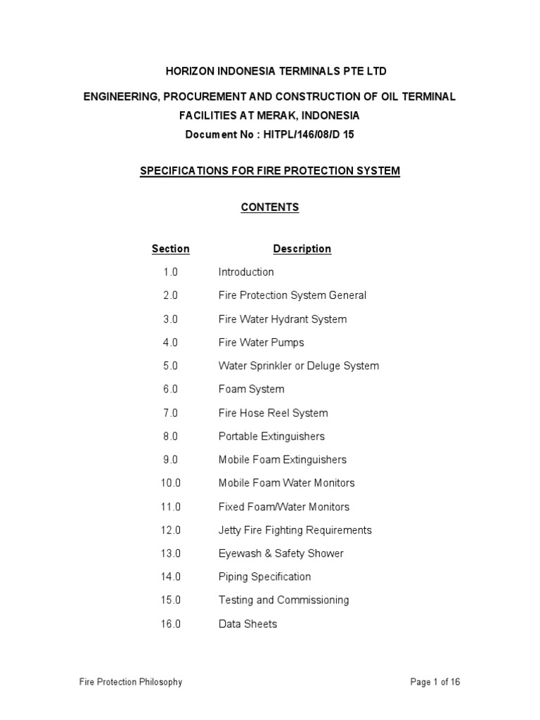 Fire Protection Philosophy (D 15) | PDF | Fire Sprinkler System | Pump