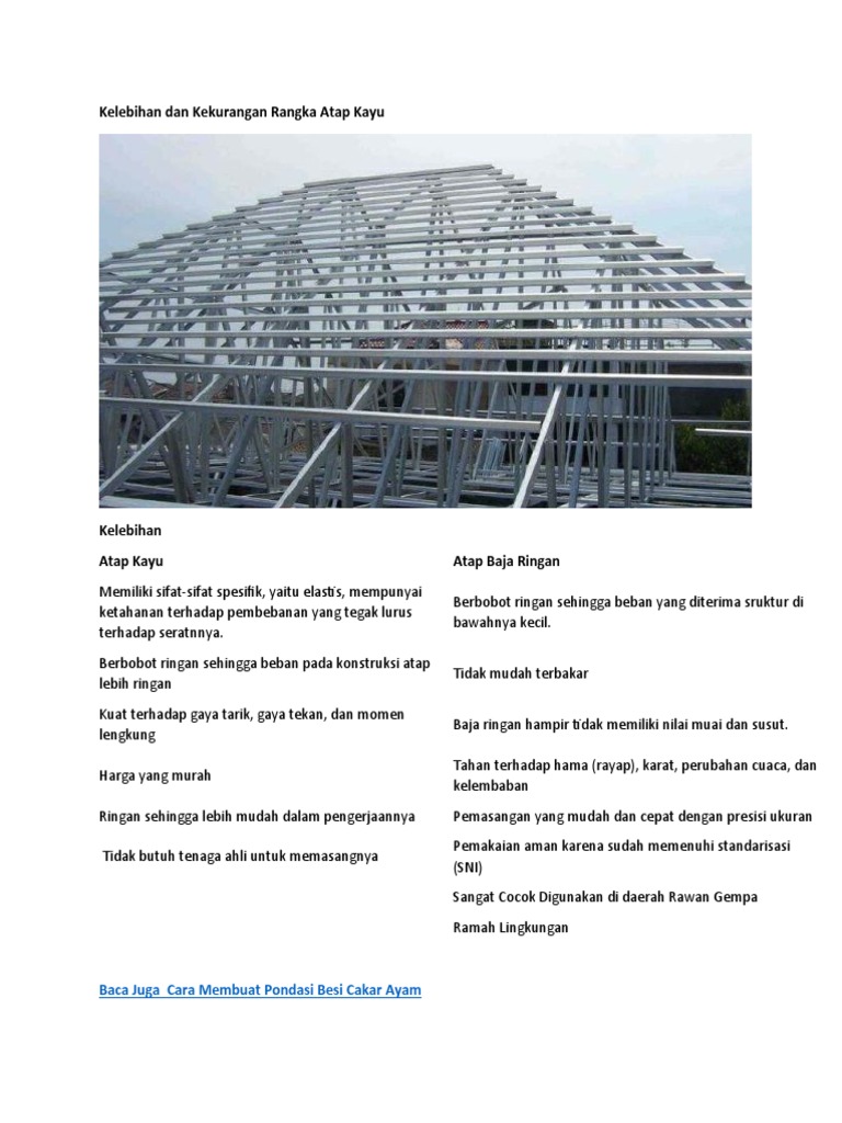 Kelebihan Dan Kekurangan Rangka Atap Kayu Dan Baja Ringan | PDF