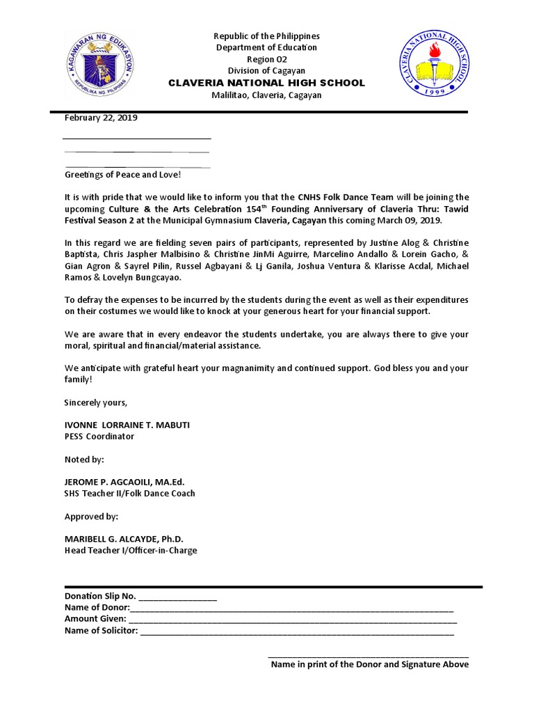 Folk Dance-CNHS Solicitation Letter | PDF