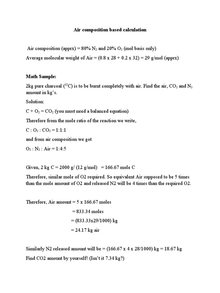Air Composition Based Calculation | PDF | Carbon Dioxide | Mole (Unit)