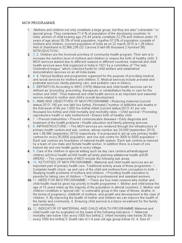 MCH Programme | PDF | Maternal Death | Postpartum Period