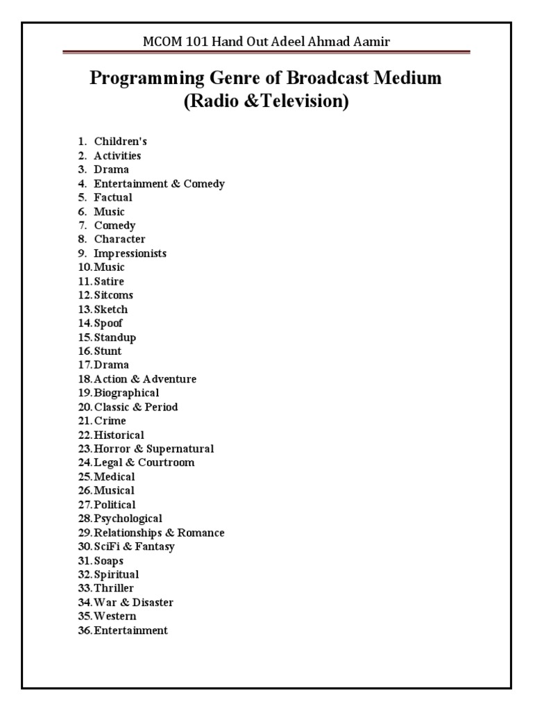 Types of Programming for Radio and Television: A Comprehensive Listing ...