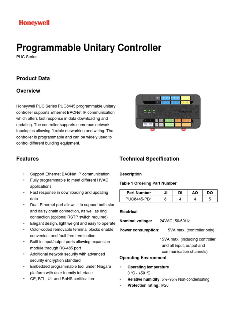 Honeywell PUC8445 Programmable Unitary Controller | PDF | Booting ...