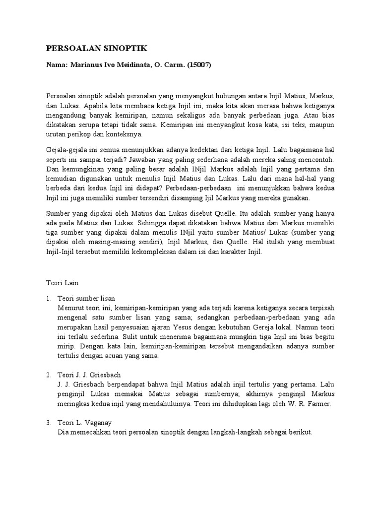 Teori Persoalan Injil Sinoptik | PDF | Filsafat | Agama & Spiritualitas