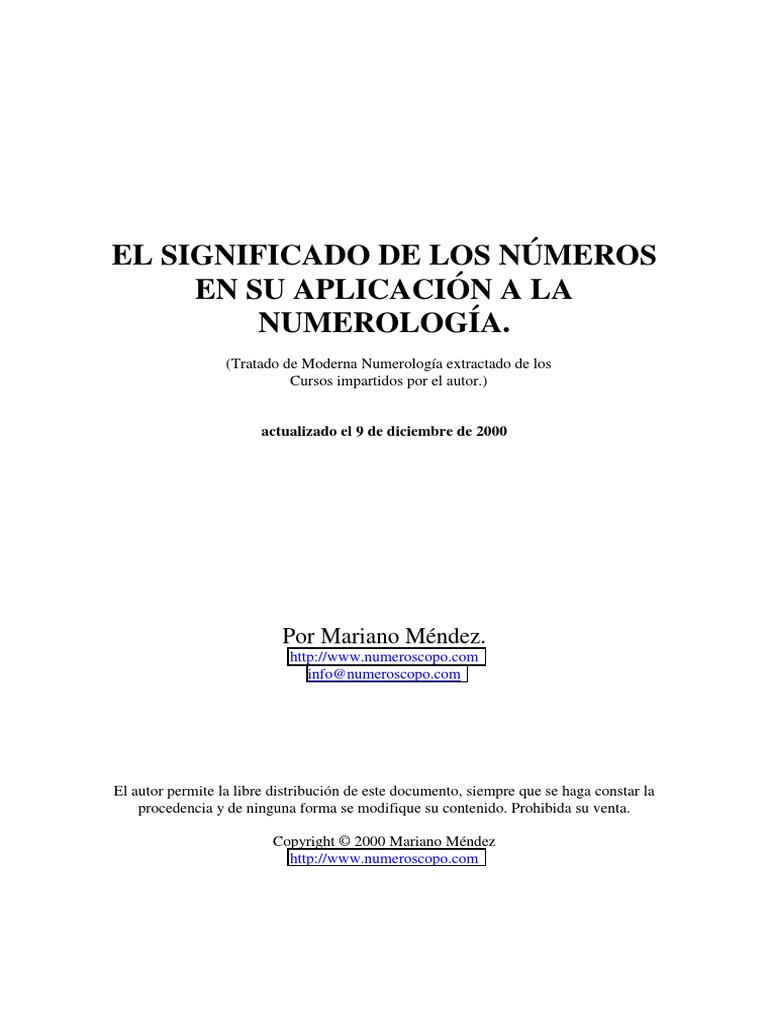 El Significado de Los Numeros en Su Aplicación A La Numerología | PDF ...