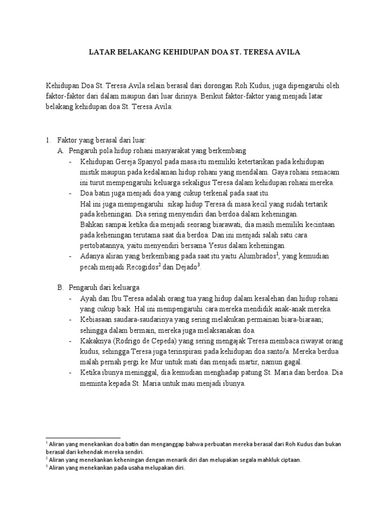Latar Belakang Hidup Doa Teresa Avila | PDF