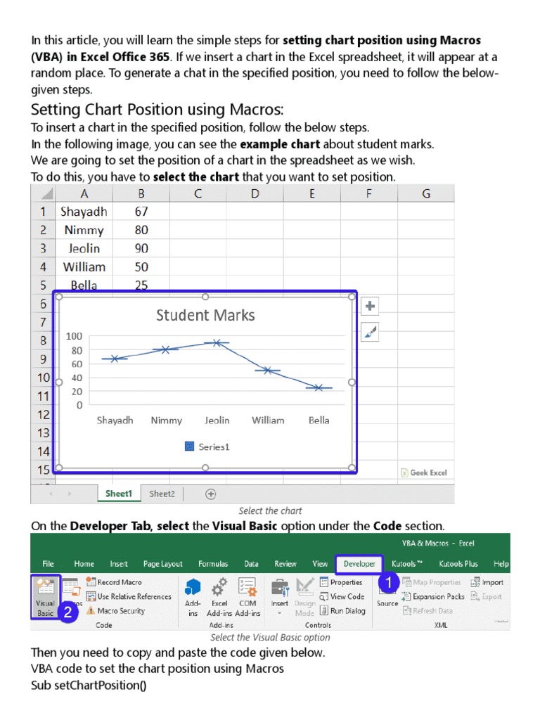 Setting Chart Position Using Macros (VBA) in Excel Office 365 | PDF