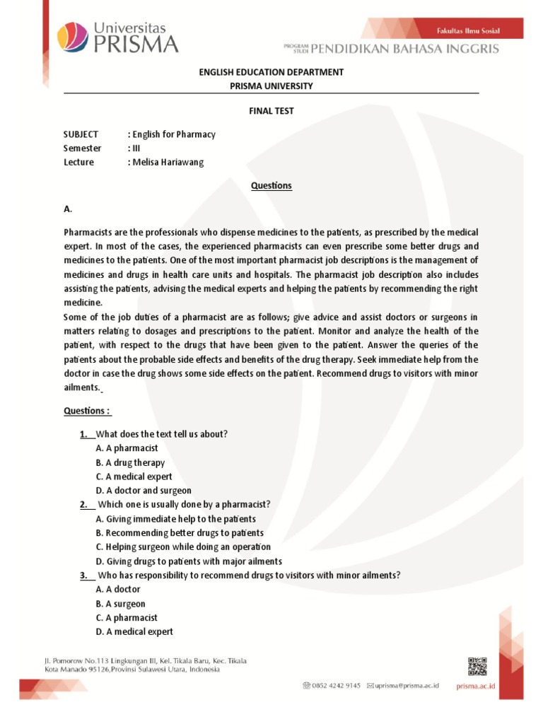 English For Pharmacy | PDF | Pharmacy | Medical Prescription