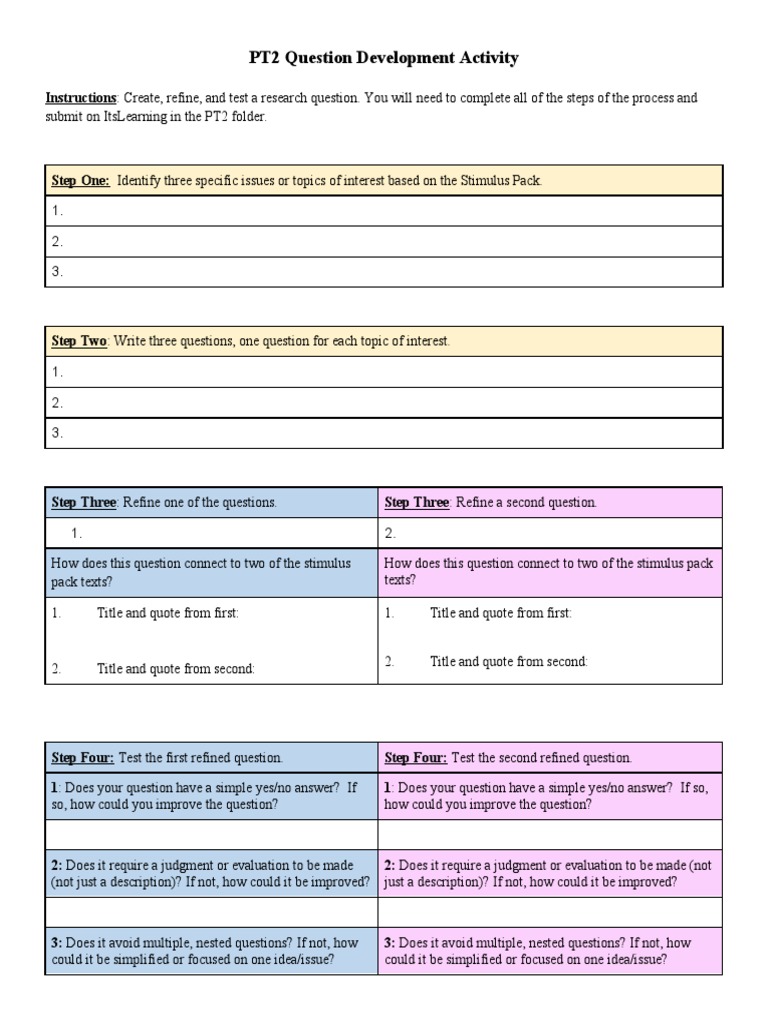 Question Development Activity For IWA-2 | PDF | Question | Evaluation