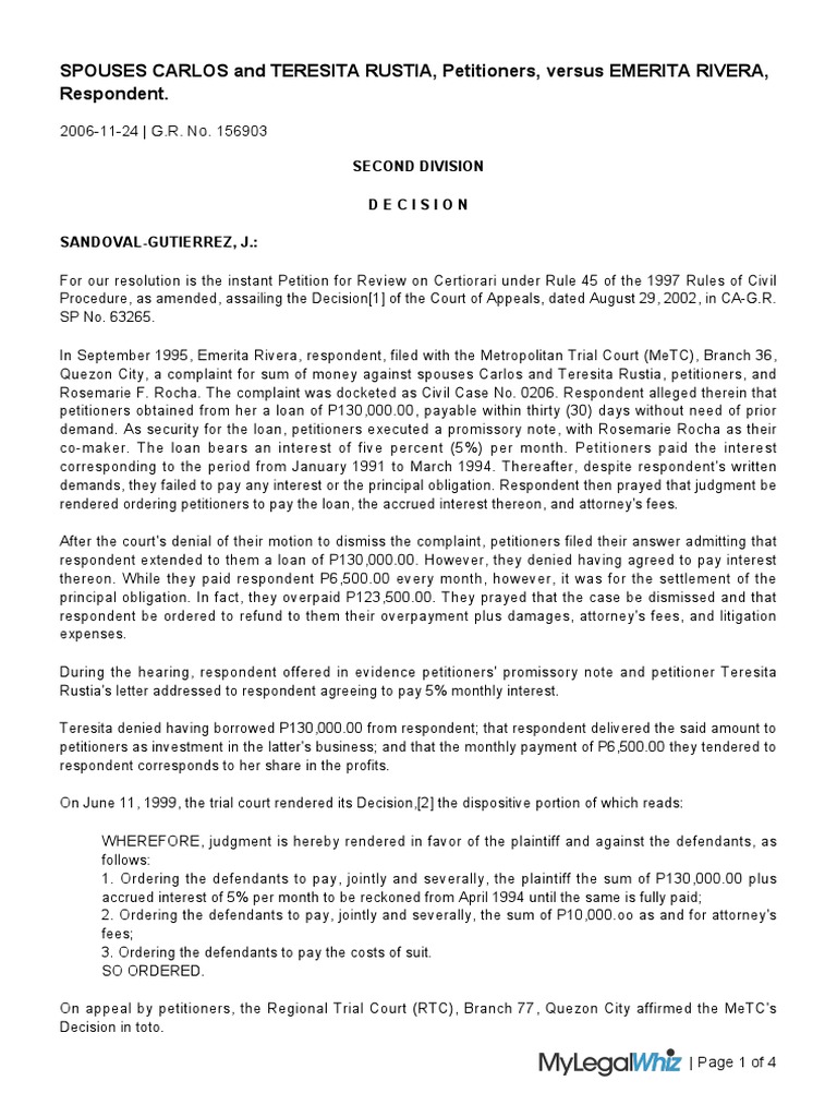 9.) Spouses Carlos and Teresita Rustia Vs Emerita Rivera | PDF ...
