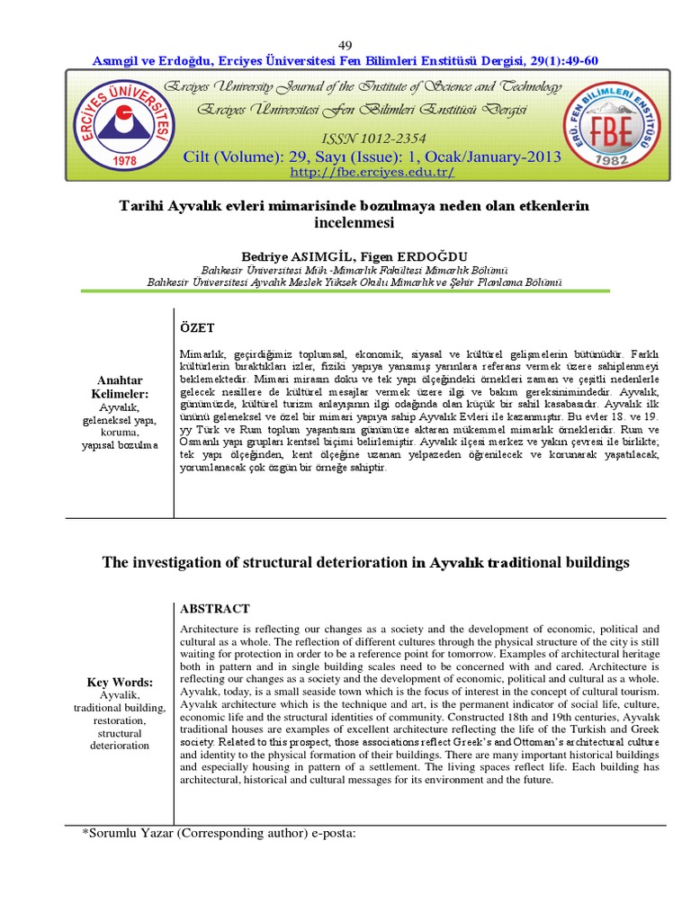 Tarihi Ayval - K Evleri Mimarisinde Bozulmaya Neden Olan Etkenlerin ...