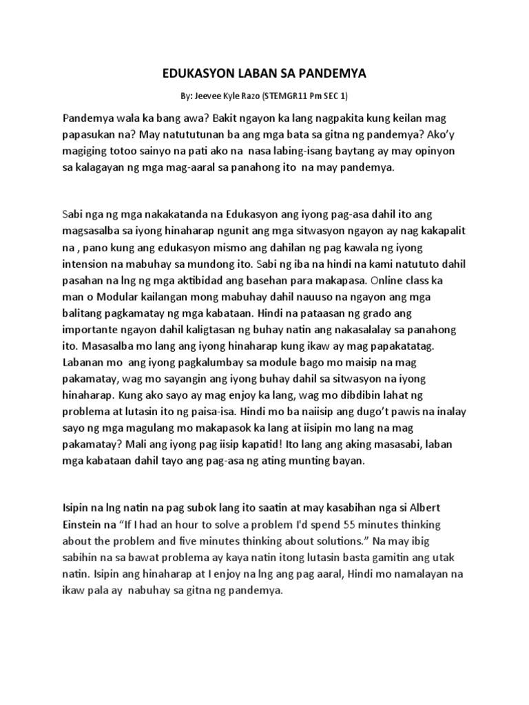 Edukasyon Laban Sa Pandemya Fil2 Talumpati | PDF