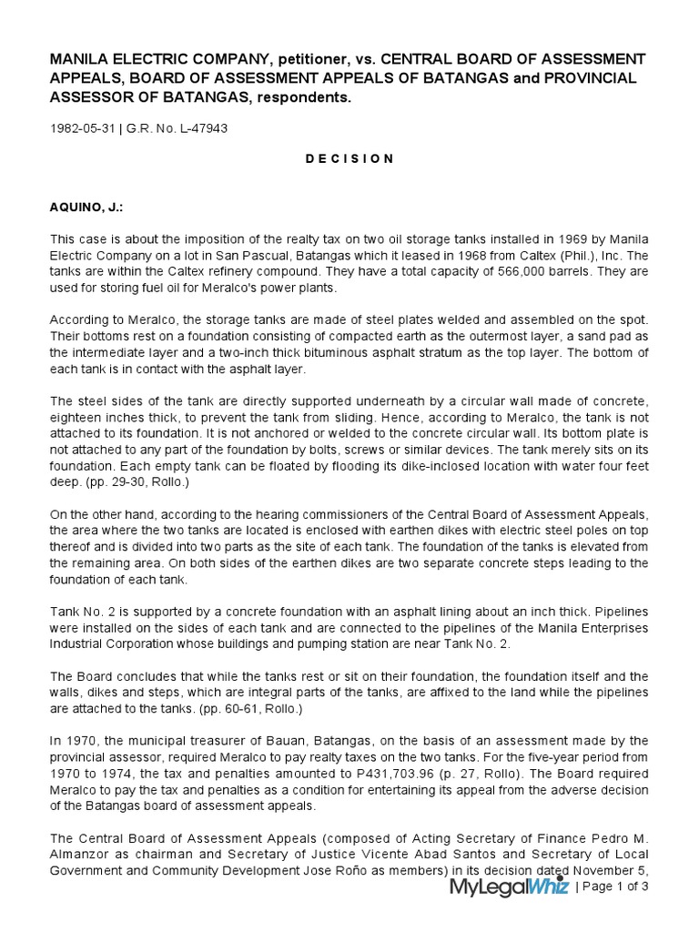 08 - Manila Electric Co (MERALCO) Vs Central BankBoard of Assessment Appeals 114 SCRA 273 | PDF ...