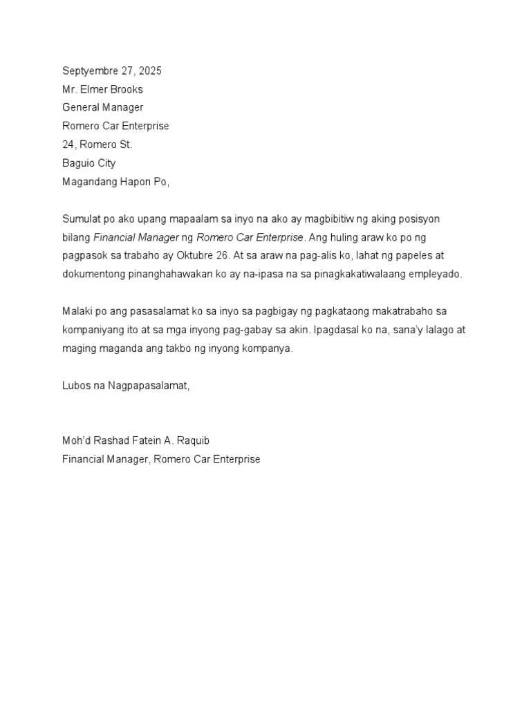 Liham Resignasyon (1) 2 | PDF