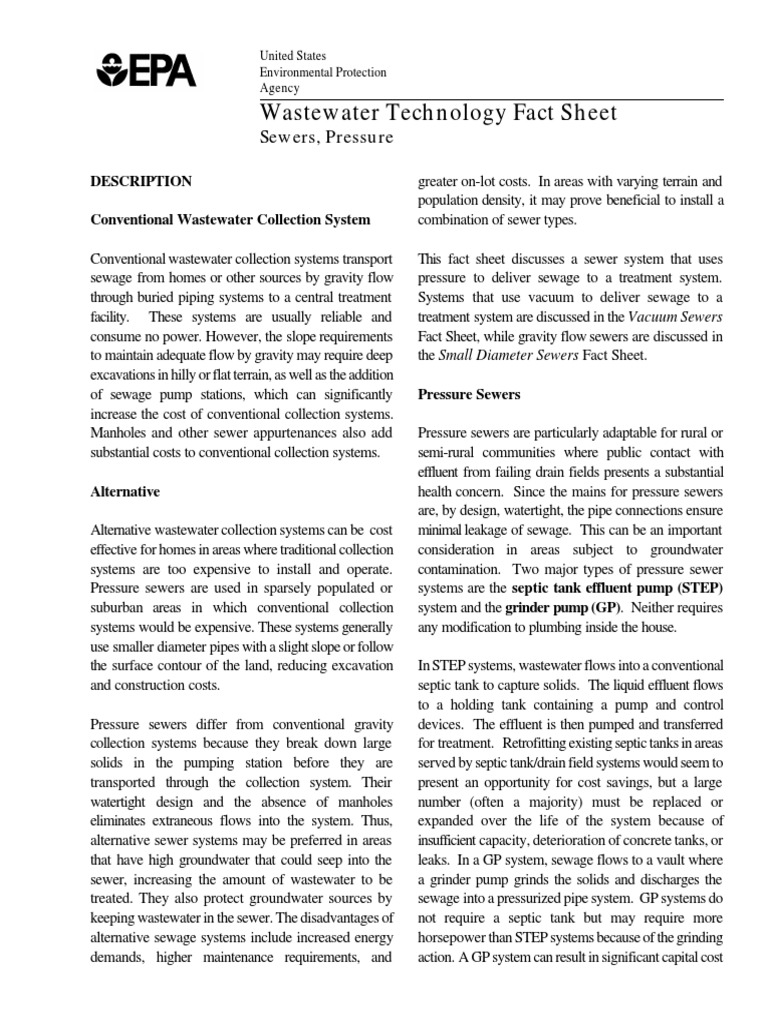 Wastewater Technology Fact Sheet: Sewers, Pressure | PDF | Sanitary ...