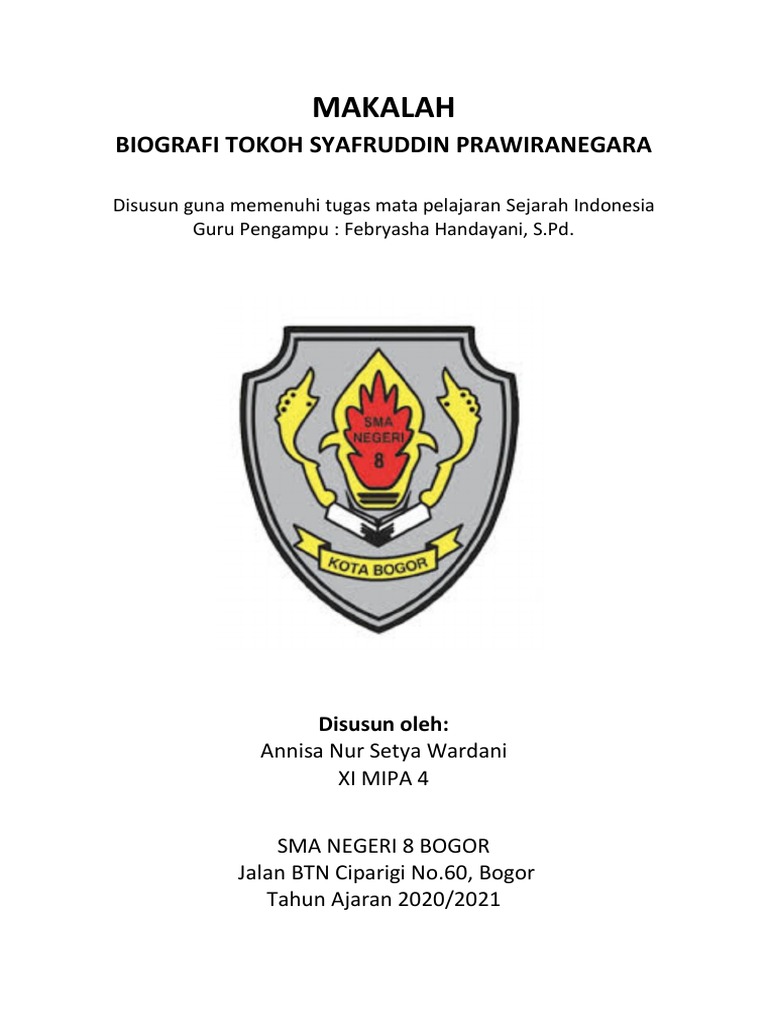 Annisa Nur Setya Xi Mipa 4 Biografi Syafruddin Prawiranegara | PDF