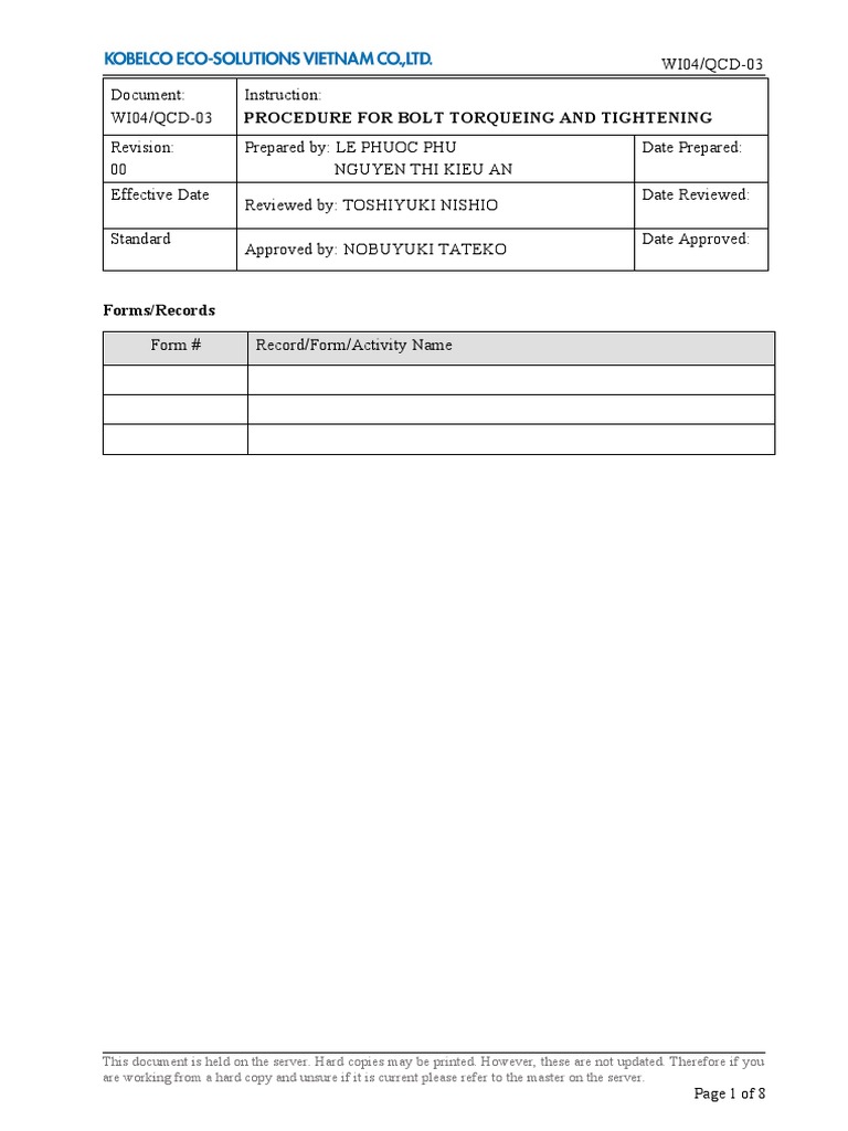 WI04-QCD-03 Procedure For Bolt Torqueing and Tightening Inspection ...