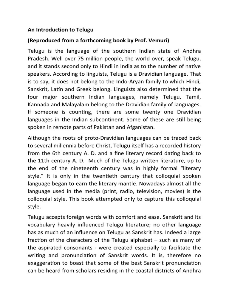 An Introduction To Telugu | PDF | Sanskrit | Tamil Language