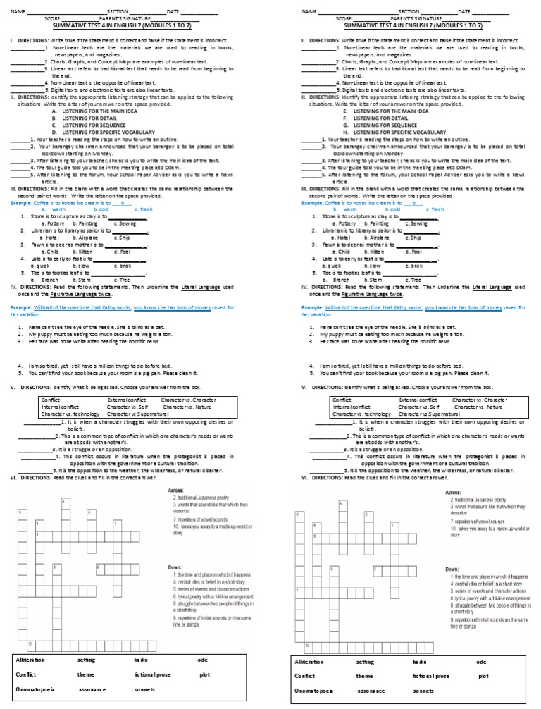 Summative Test Quarter 2 English PDF Nonlinear System Poetry