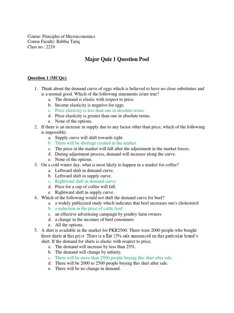 Major Quiz Question Pool | PDF | Demand | Price Elasticity Of Demand