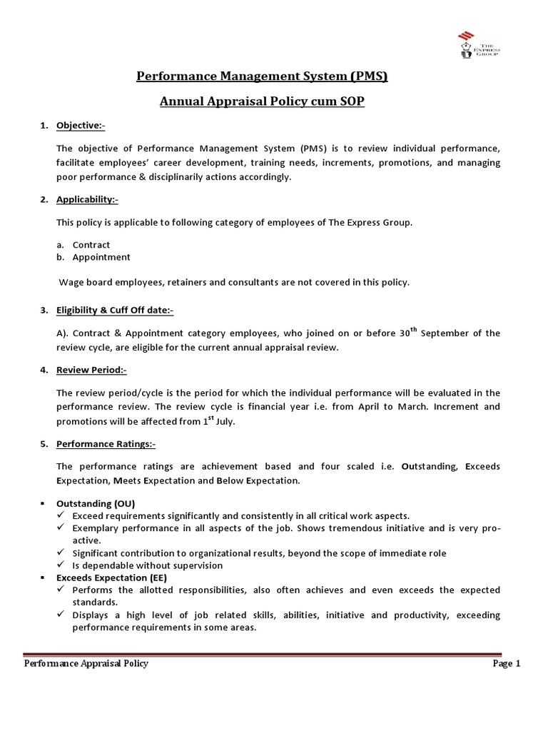 Performance Management System (PMS) Annual Appraisal Policy Cum SOP ...