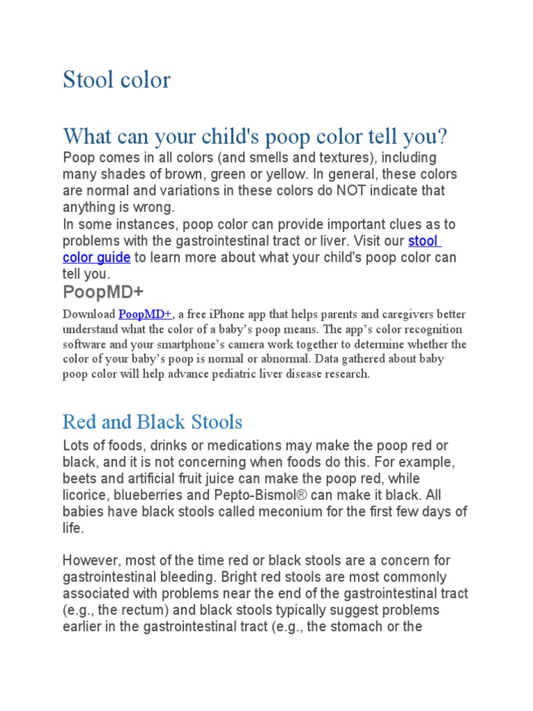 Stool Color: What Can Your Child's Poop Color Tell You? | PDF | Human ...
