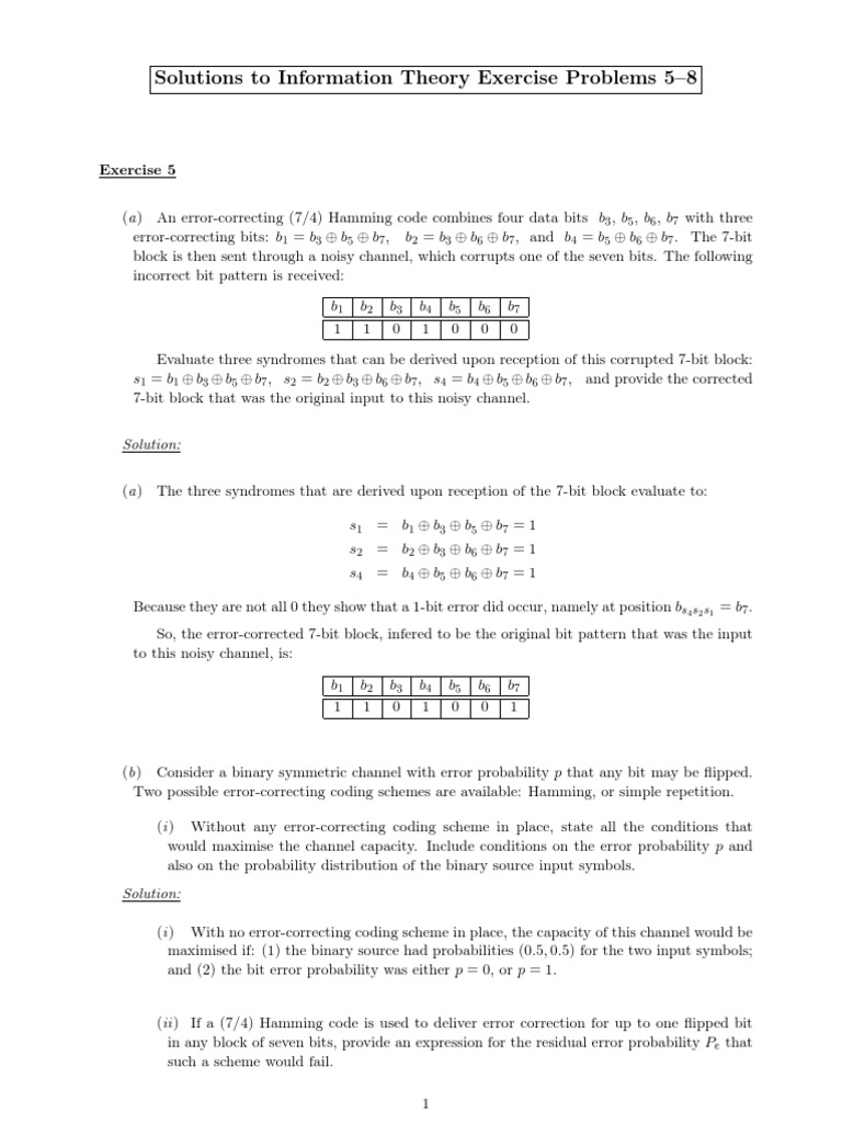 Solutions To Information Theory Exercise Problems 5-8 | PDF | Signal To ...