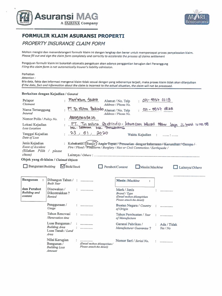 Formulir Klaim Asuransi | PDF