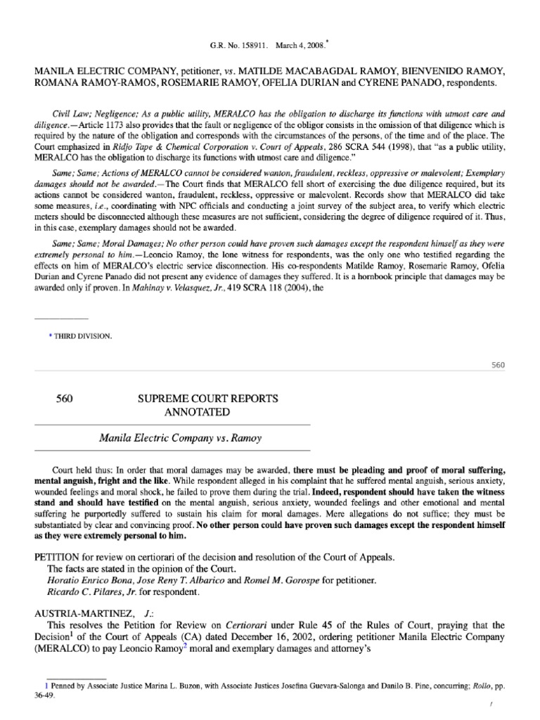 Meralco vs. Ramoy, GR No. 158911, March 4, 2008 | PDF