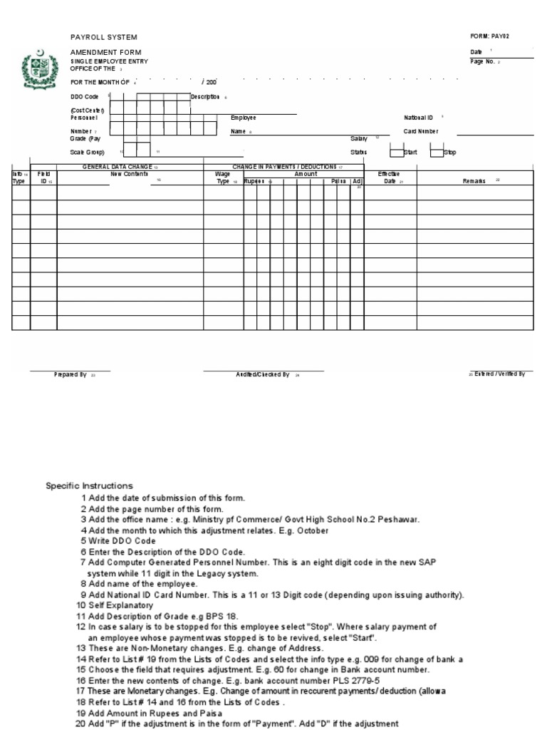 Payroll System Amendment Form | PDF | Payroll | Payments