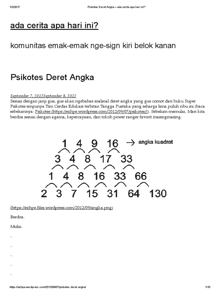 Psikotes Deret Angka - Ada Cerita Apa Hari Ini | PDF