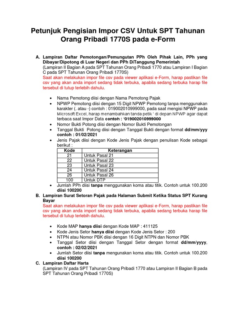 Panduan Impor CSV SPT 1770S | PDF | Pengelolaan Keuangan & Uang