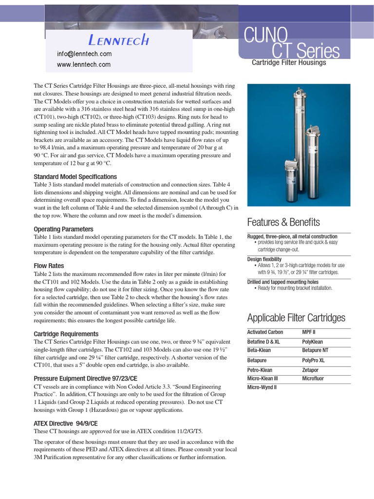 Cuno CT Cartridge Filter Housing L | PDF | Filtration | Stainless Steel