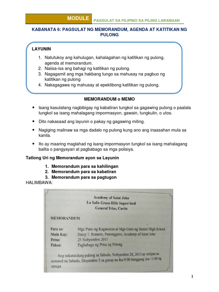 Kabanata 6 Pagsulat NG Memorandum, Adyenda at Katitikan | PDF