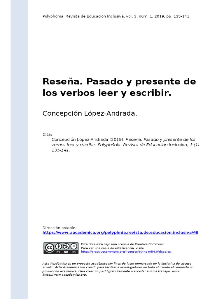 Concepcion Lopez-Andrada (2019) - Resena. Pasado y Presente de Los Verbos Leer y Escribir | PDF ...