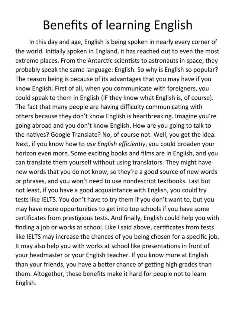 Benefits of Learning English | PDF