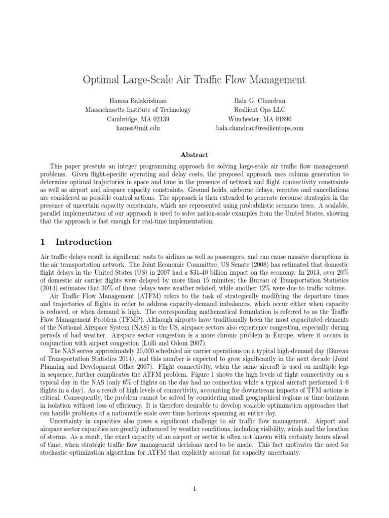 Optimal Large-Scale Air Traffic Flow Management | PDF | Air Traffic ...