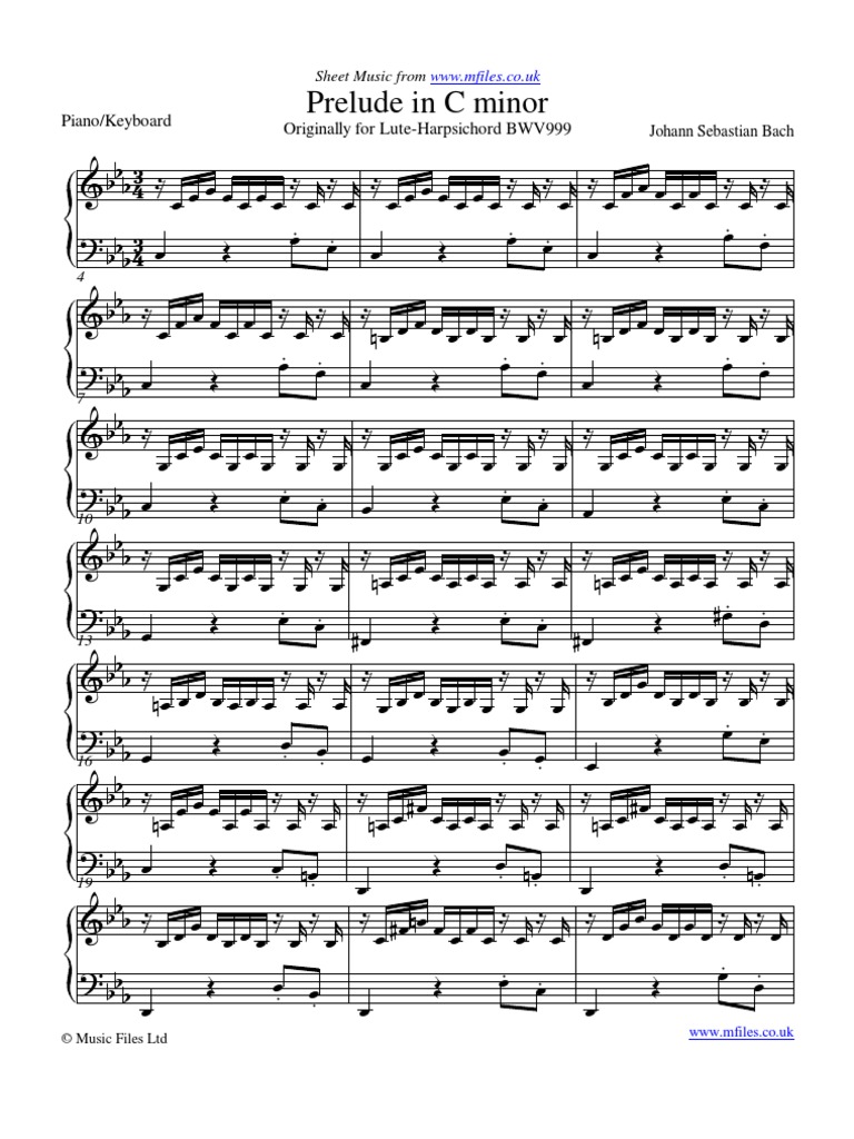 Prelude in C Minor: Piano/Keyboard Originally For Lute-Harpsichord ...