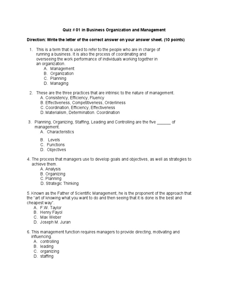 Quiz # 01 Business Organization and Management | PDF