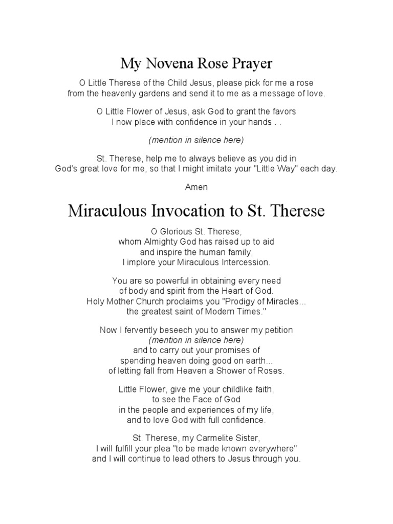 Miraculous Invocation To St. Therese: My Novena Rose Prayer | PDF ...