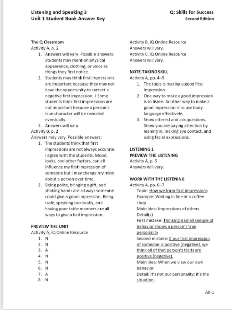 Answer Key Listening | PDF