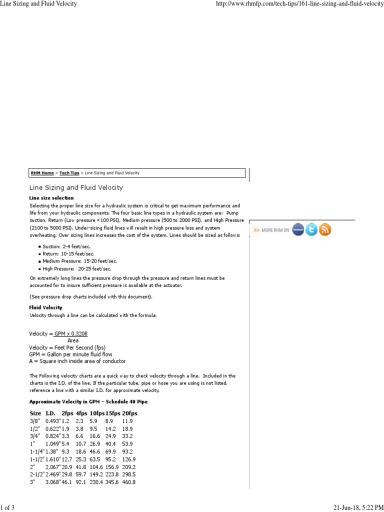 Hydraulic Line Sizing Guide | PDF | Pressure | Pipe (Fluid Conveyance)