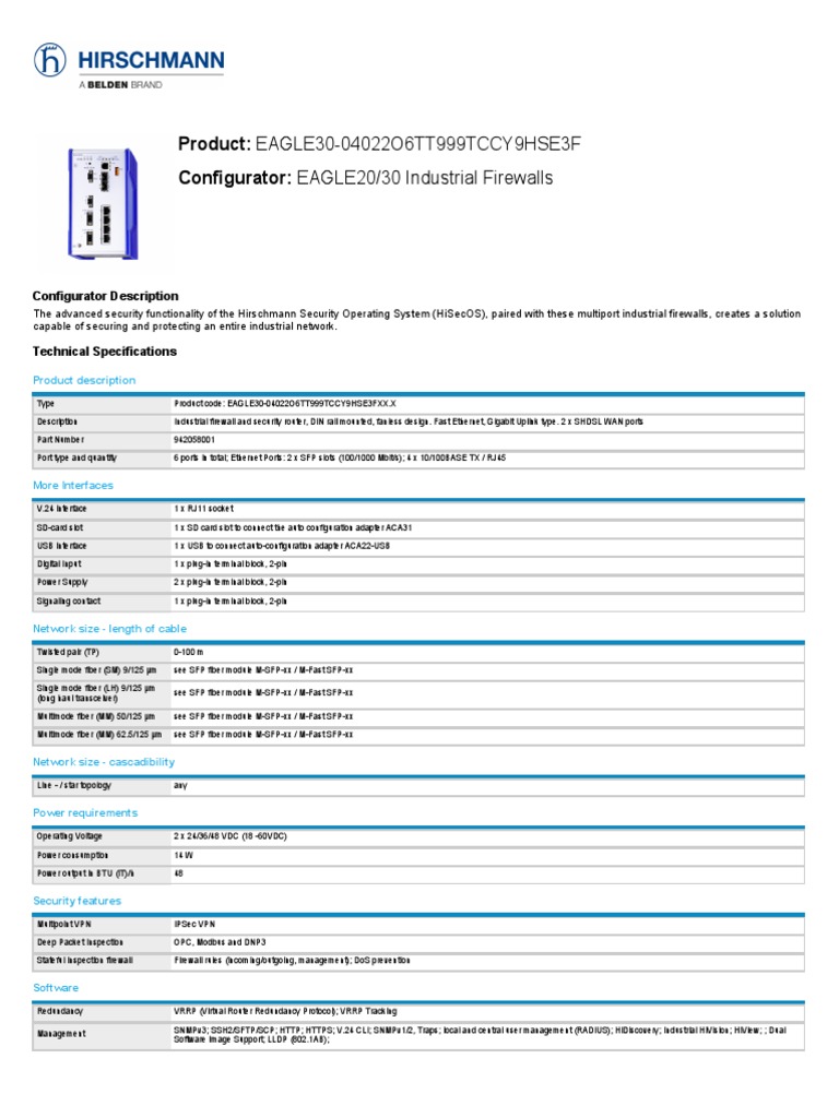 Product: EAGLE30-04022O6TT999TCCY9HSE3F Configurator: EAGLE20/30 ...