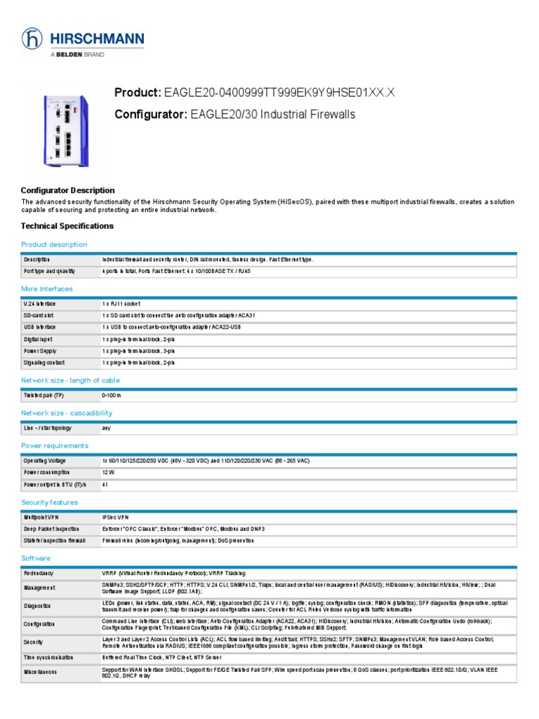Product: EAGLE20-0400999TT999EK9Y9HSE01XX.X Configurator: EAGLE20/30 ...