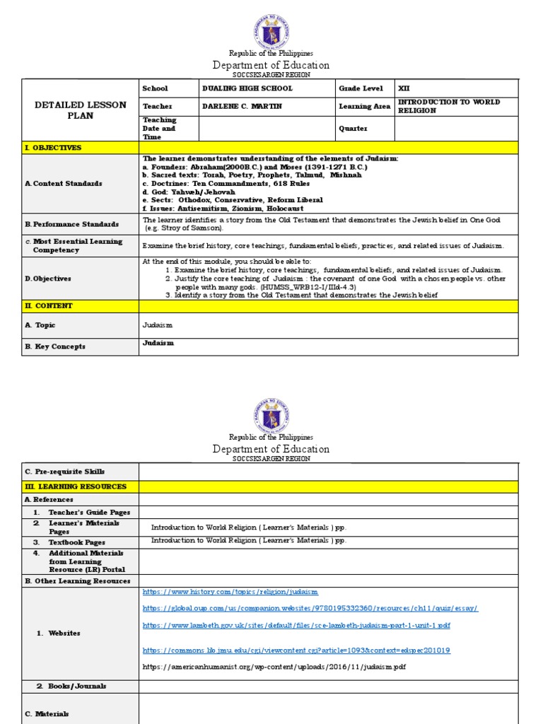 Department of Education: Detailed Lesson Plan | Download Free PDF | Ten ...