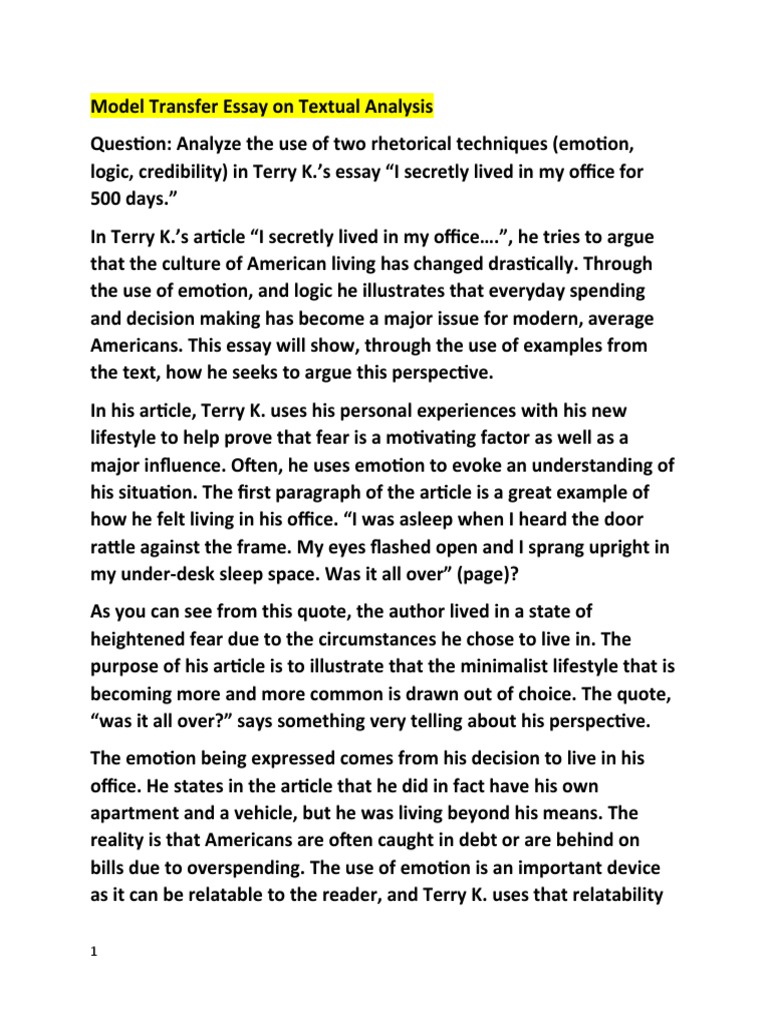 COM 101 Model Transfer Essay On Textual Analysis | PDF | Emotions | Logic