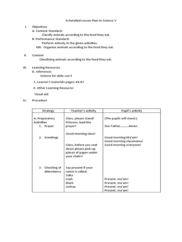 A Detailed Lesson Plan in Science V | PDF | Herbivore | Lesson Plan