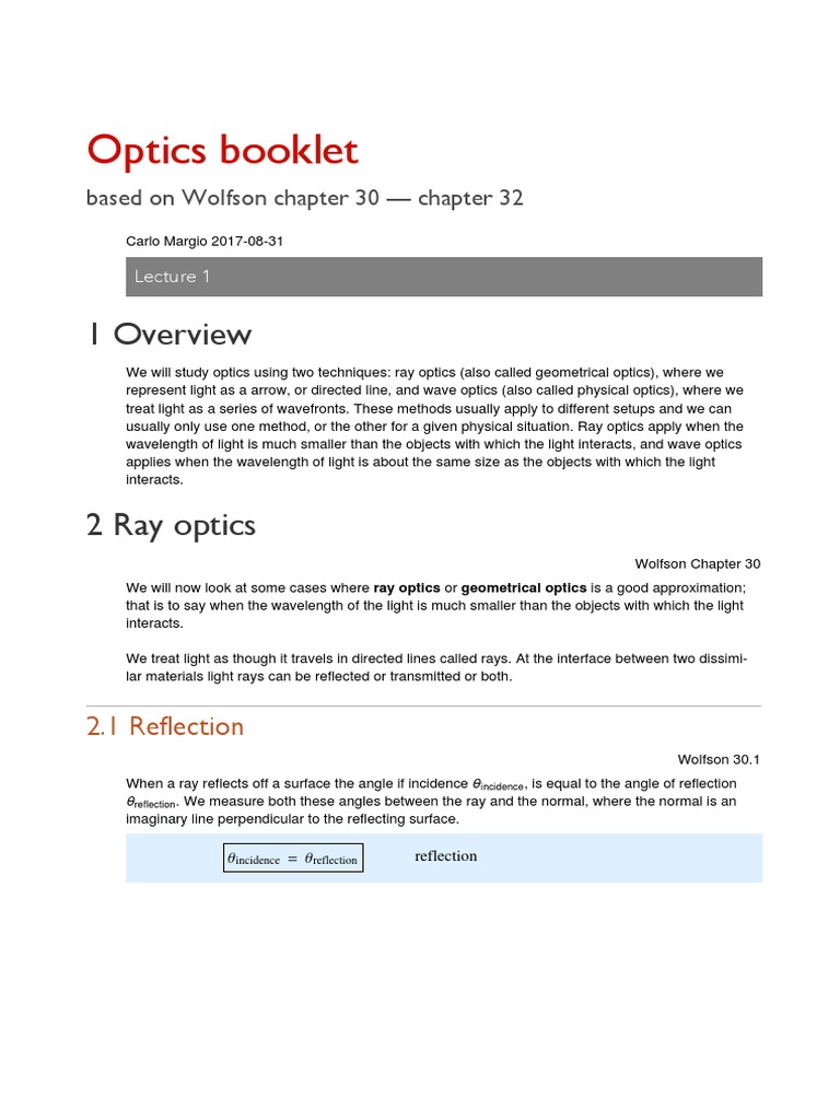 Optics Booklet | PDF | Wavelength | Angular Resolution