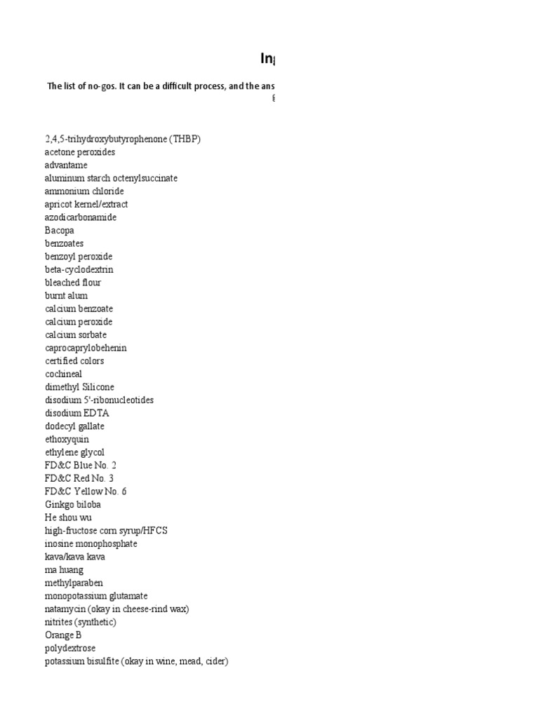 Banned Ingredients Wholefoods | PDF | Ester | Sodium